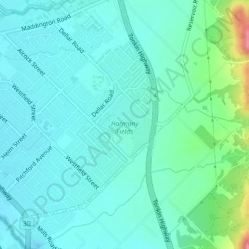 Harmony Fields topographic map, elevation, terrain