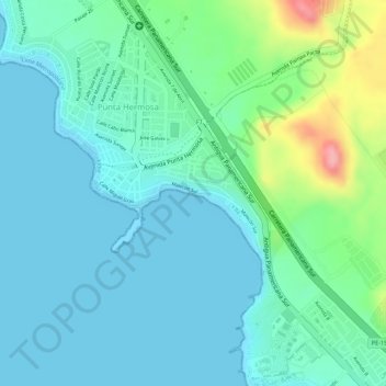 Playa Negra topographic map, elevation, terrain