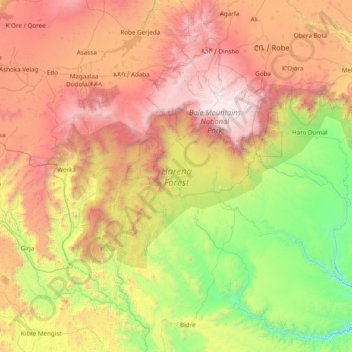 Harena Forest topographic map, elevation, terrain