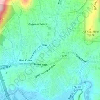 Haw Creek Park topographic map, elevation, terrain