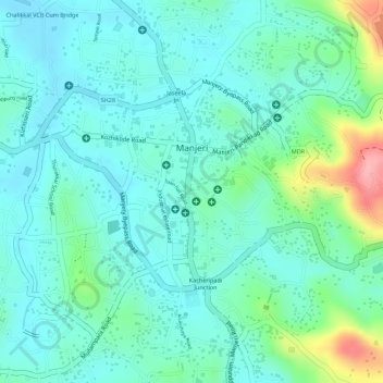 Manjeri topographic map, elevation, terrain