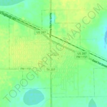 Claude topographic map, elevation, terrain