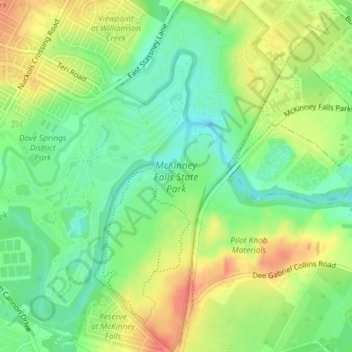 McKinney Falls State Park topographic map, elevation, terrain
