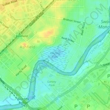 Ashfield Flats topographic map, elevation, terrain