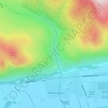 Menstrie Burn topographic map, elevation, terrain
