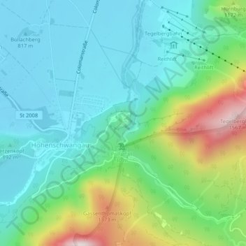 Neuschwanstein Castle topographic map, elevation, terrain