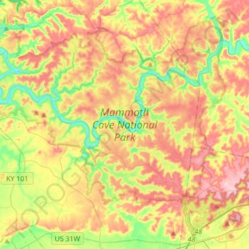 Mammoth Cave National Park topographic map, elevation, terrain