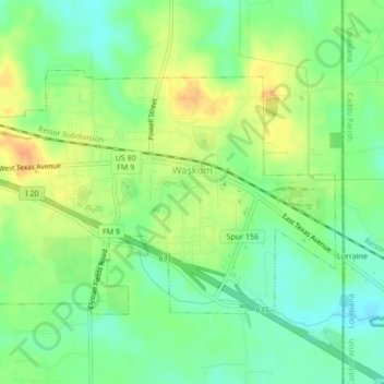 Waskom topographic map, elevation, terrain