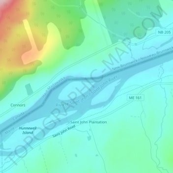 Saint John River topographic map, elevation, terrain