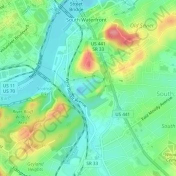 Fort Dickerson Quarry topographic map, elevation, terrain