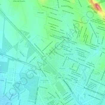 Campestre Tres Ríos topographic map, elevation, terrain