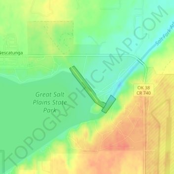 Great Salt Plains Dam topographic map, elevation, terrain