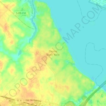 Santee State Park topographic map, elevation, terrain