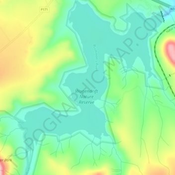 Wagendrift Dam topographic map, elevation, terrain