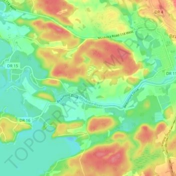 Muskoka River topographic map, elevation, terrain
