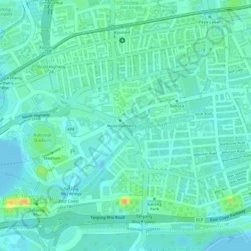 Mountbatten / Old Airport Road open space topographic map, elevation ...