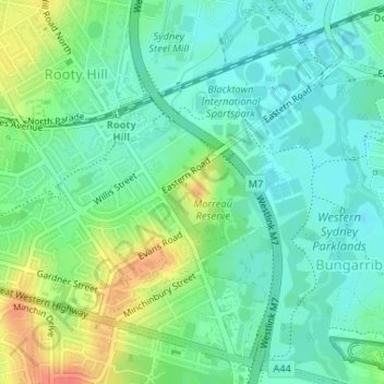 The Rooty Hill topographic map, elevation, terrain
