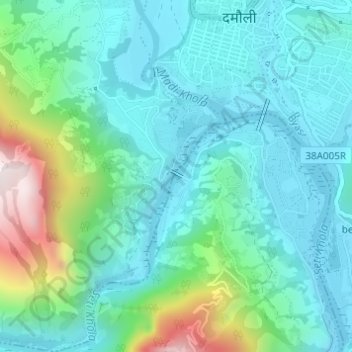 Seti River topographic map, elevation, terrain