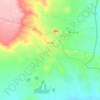 Serowe topographic map, elevation, terrain