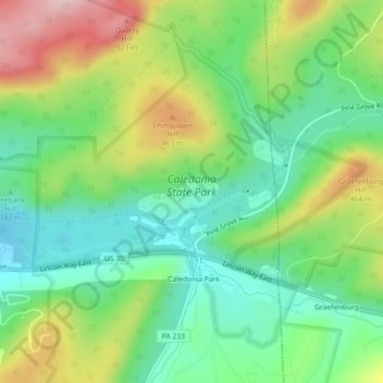 Caledonia State Park topographic map, elevation, terrain