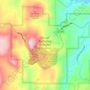 Mount Rushmore National Memorial topographic map, elevation, relief