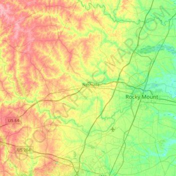 Nash County topographic map, elevation, relief