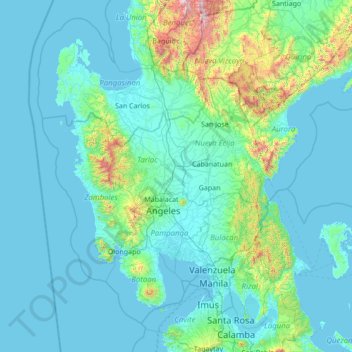 Central Luzon topographic map, elevation, relief