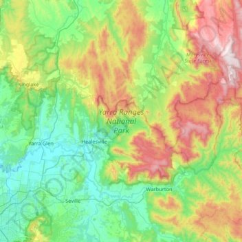 Yarra Ranges National Park topographic map, elevation, relief