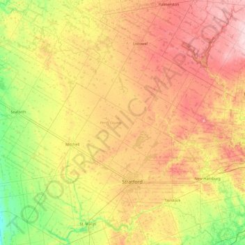 Perth County topographic map, elevation, relief