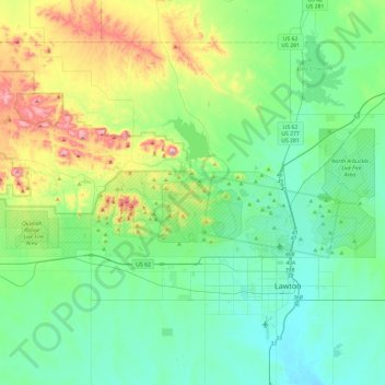 Fort Sill topographic map, elevation, relief
