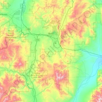 Butte topographic map, elevation, relief