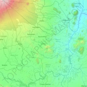 Embu County topographic map, elevation, relief