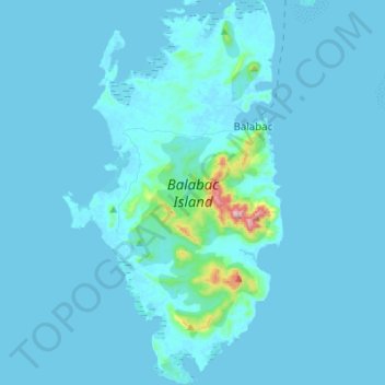 Balabac Island topographic map, elevation, relief
